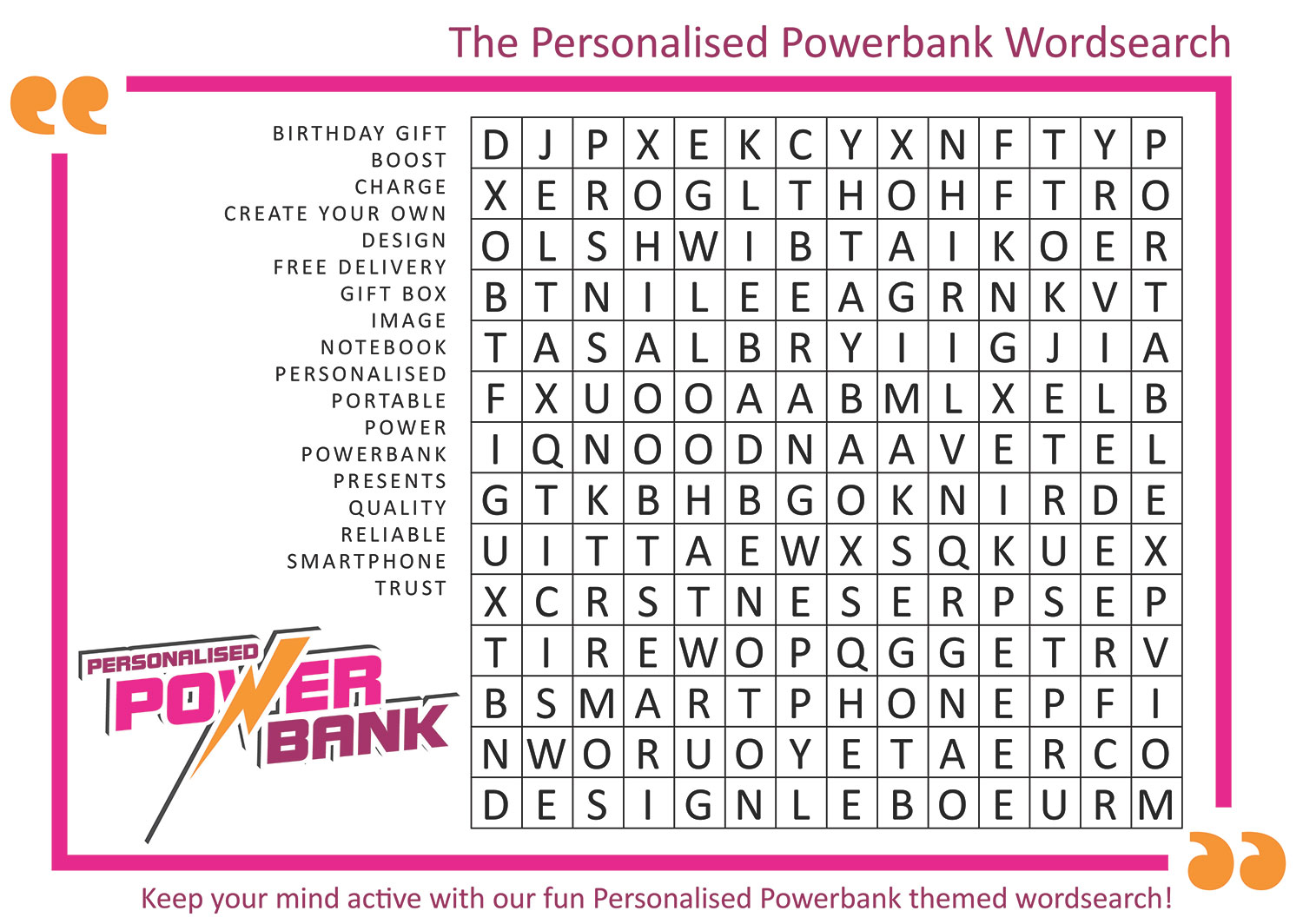Wordsearch by Personalised Powerbank - fun for all the family