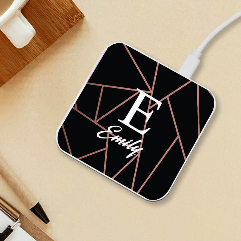 Desk Square Wireless Charger - Grey Marble - Personalised Powerbank