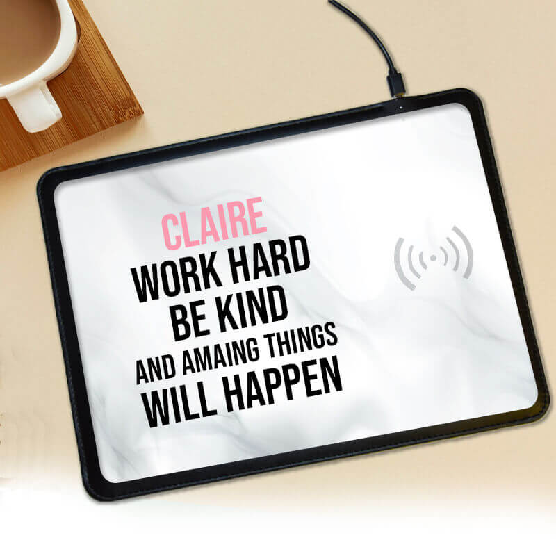 Wireless Charging Mouse Mat Marble Grey Personalised Powerbank